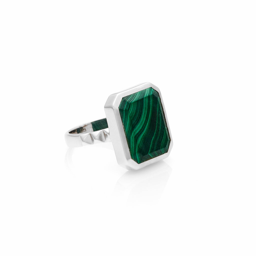 Silk & Steel Jewellery Athena Ring - Green Malachite + Silver