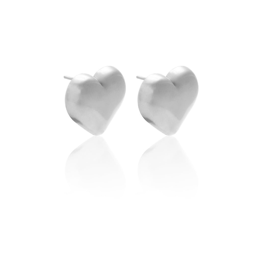 Silk & Steel Silver Valentina Puffed Heart Earrings | Romantic Style