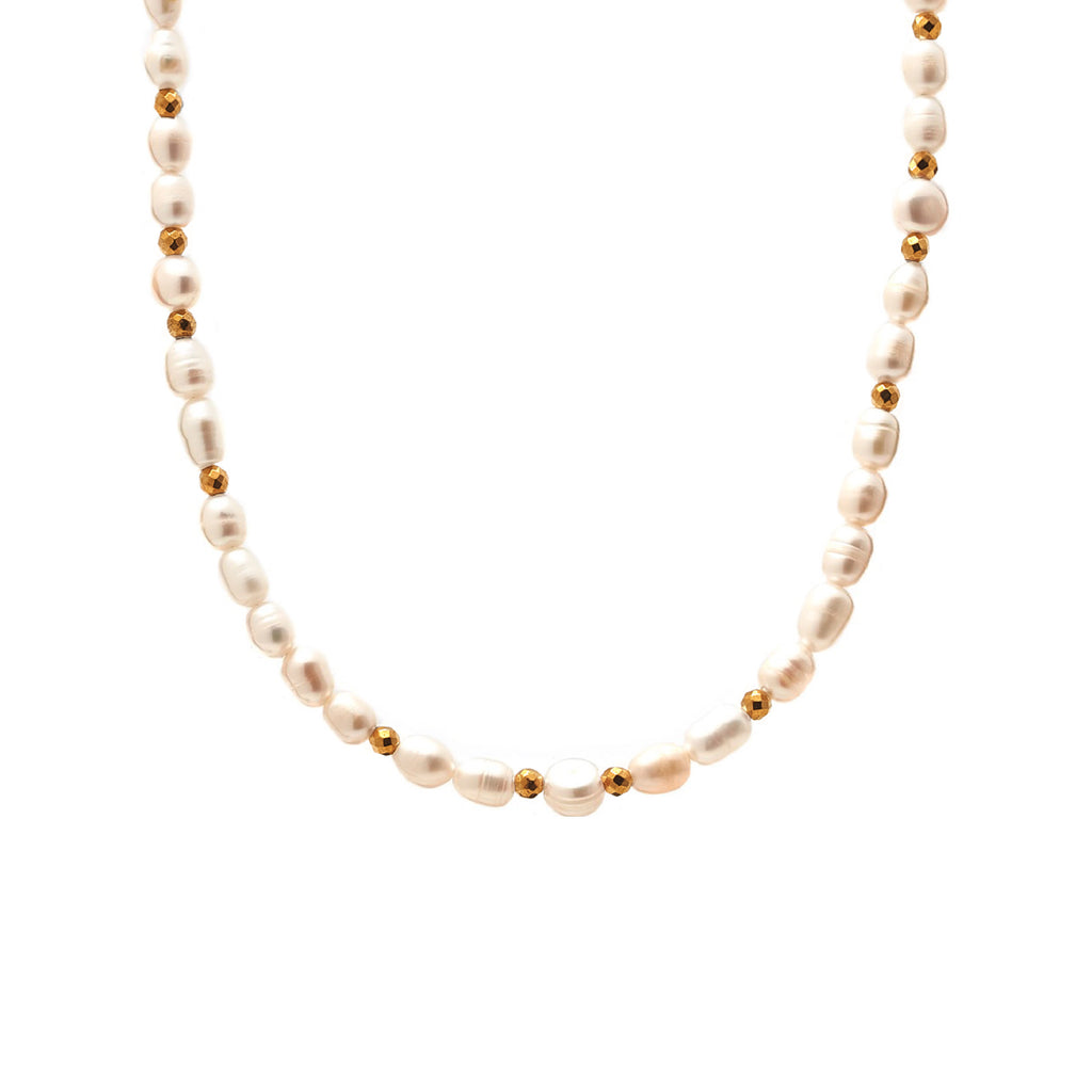 Silk & Steel | Celine Freshwater Pearl Choker Necklace with Gold